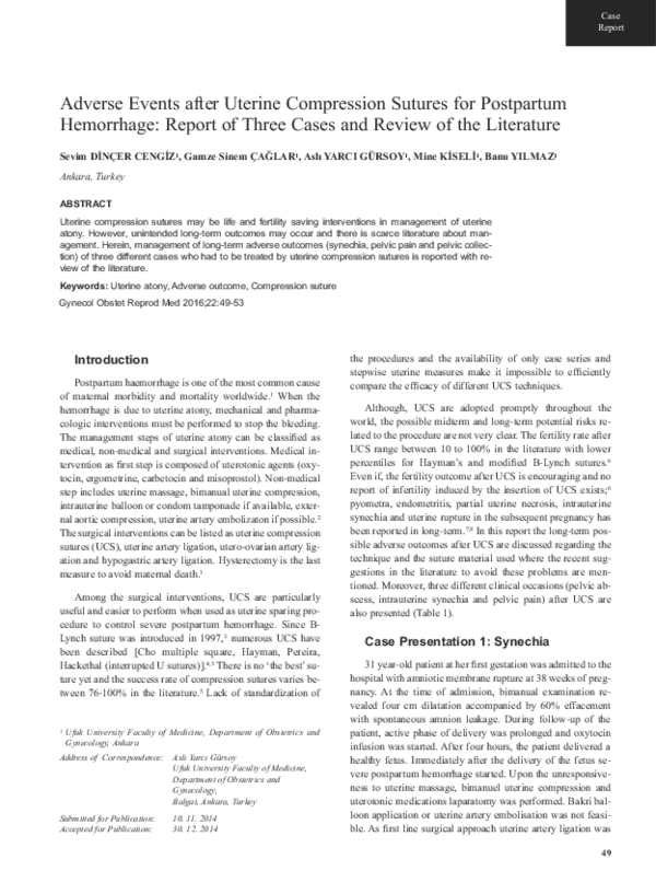 (PDF) Adverse Events after Uterine Compression Sutures for Postpartum ...