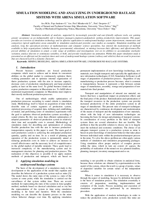 Pdf Simulation Modeling And Analyzing In Underground Haulage Sistems