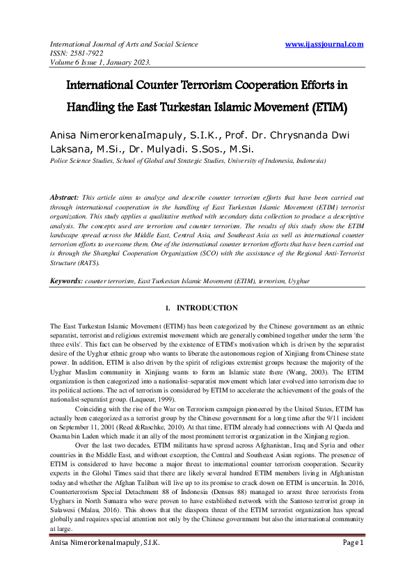 (PDF) International Counter Terrorism Cooperation Efforts in Handling ...