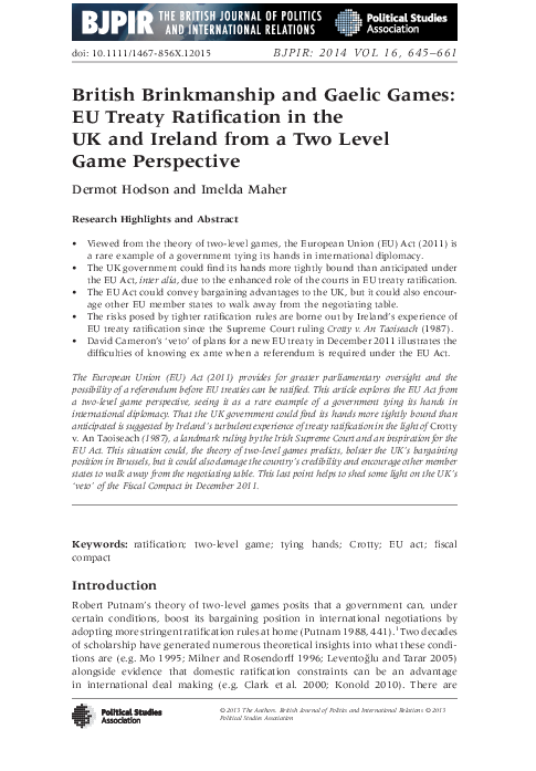 (PDF) British Brinkmanship and Gaelic Games: EU Treaty Ratification in ...