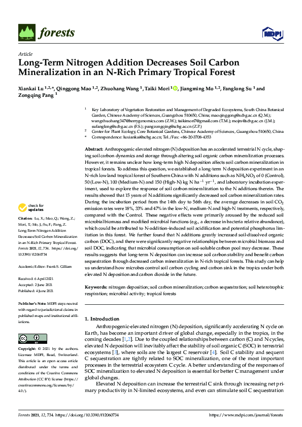 (PDF) Long-Term Nitrogen Addition Decreases Soil Carbon Mineralization ...