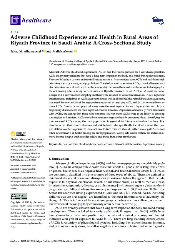 (PDF) Adverse Childhood Experiences and Health in Rural Areas of Riyadh Province in Saudi Arabia ...
