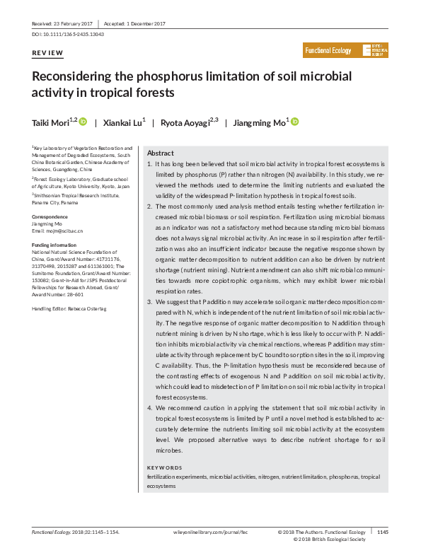 (PDF) Reconsidering the phosphorus limitation of soil microbial ...