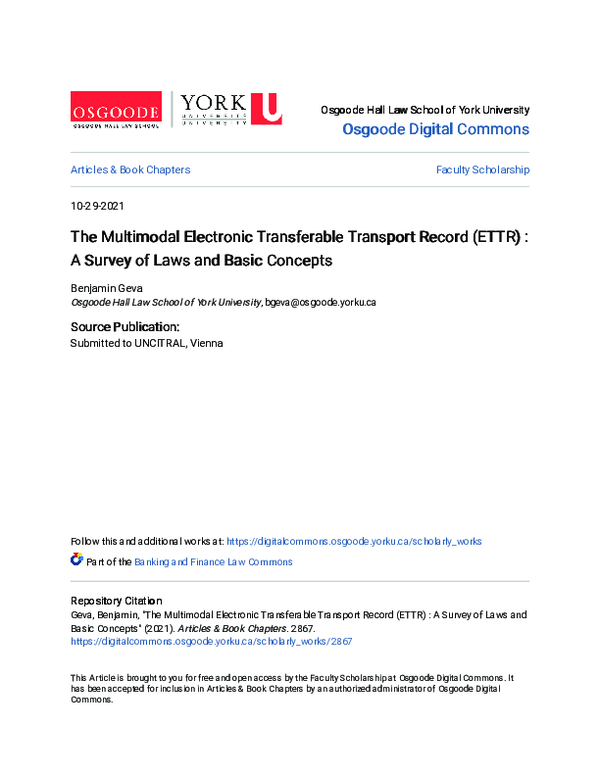 (PDF) The Multimodal Electronic Transferable Transport Record (ETTR) : A Survey of Laws and ...