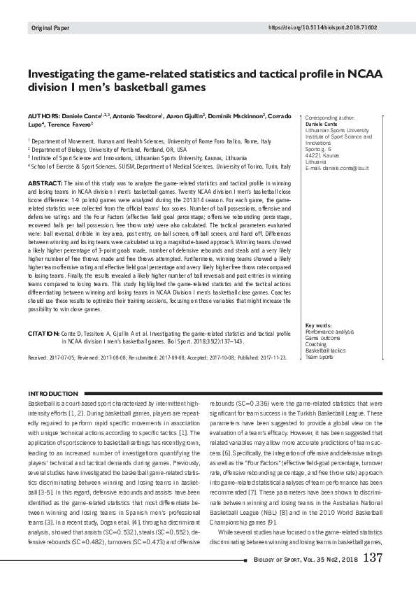 (PDF) Investigating the game-related statistics and tactical profile in ...