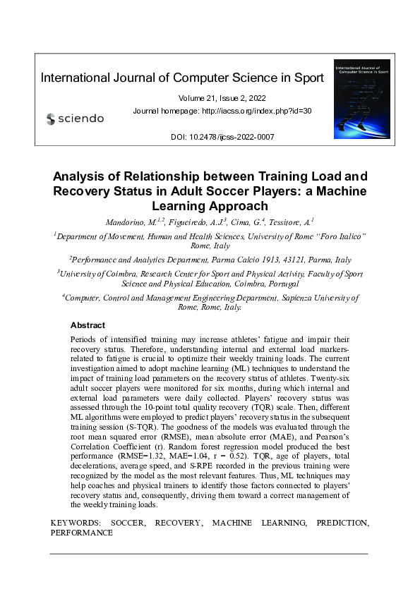 (PDF) Analysis of Relationship between Training Load and Recovery ...