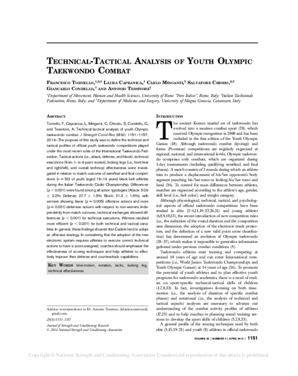 (PDF) Technical-Tactical Analysis of Youth Olympic Taekwondo Combat