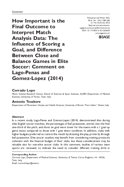 (PDF) How Important is the Final Outcome to Interpret Match Analysis ...