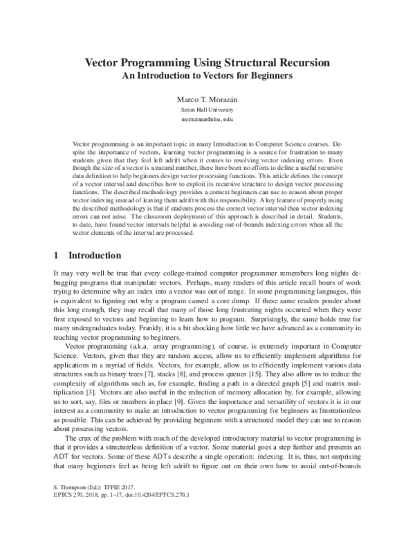 (PDF) Vector Programming Using Structural Recursion An Introduction to Vectors for Beginners