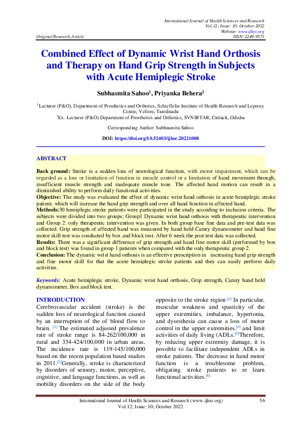 (PDF) Combined Effect of Dynamic Wrist Hand Orthosis and Therapy on ...