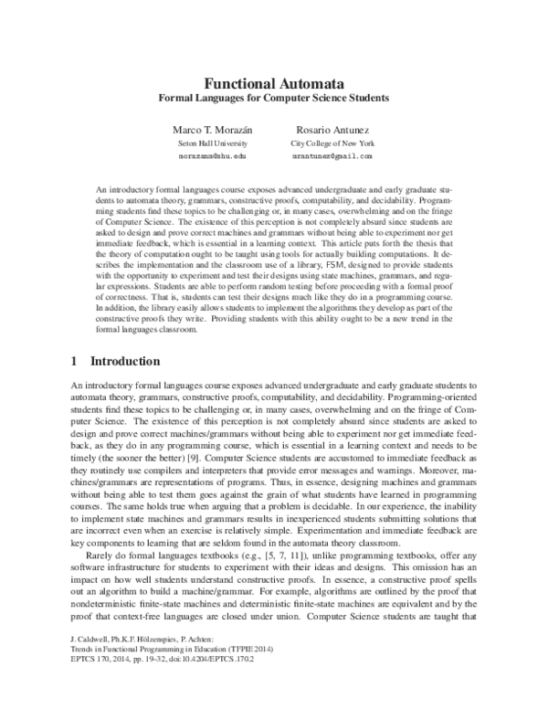 (PDF) Functional Automata - Formal Languages for Computer Science Students