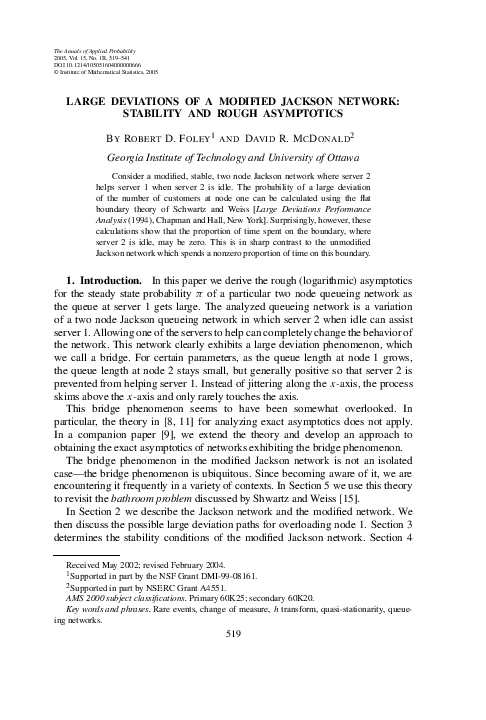 (PDF) Large deviations of a modified Jackson network: Stability and ...