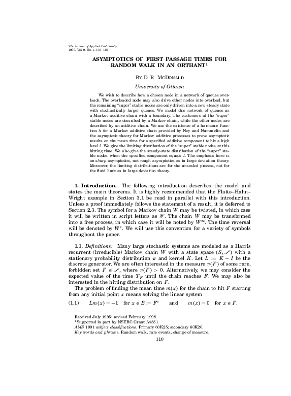 Pdf Asymptotics Of First Passage Times For Random Walk In An Orthant