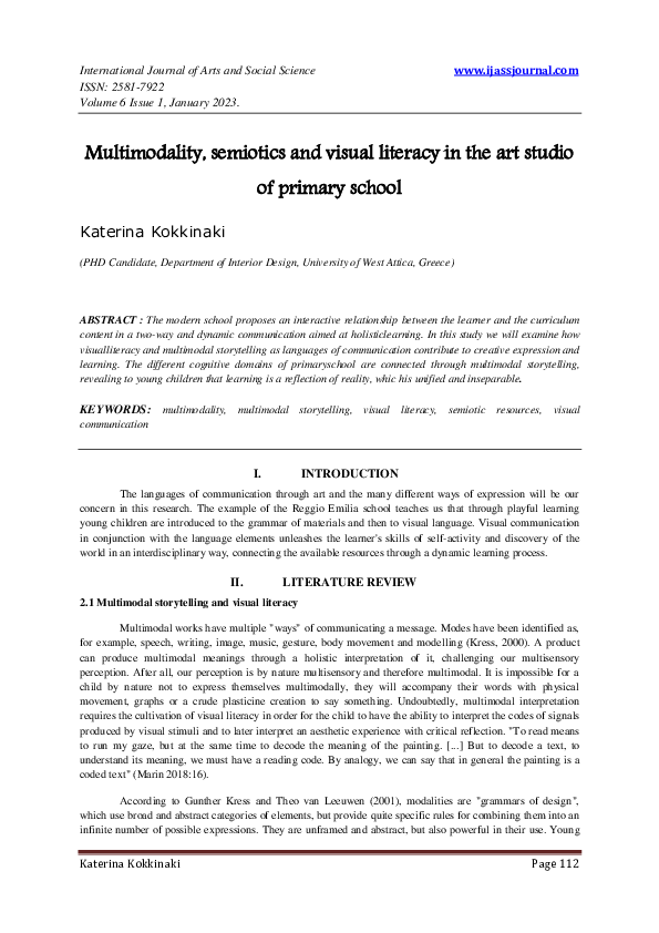(PDF) Multimodality, semiotics and visual literacy in the art studio of ...