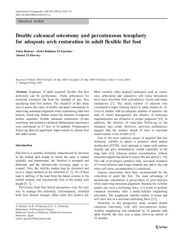 (PDF) Double calcaneal osteotomy and percutaneous tenoplasty for ...