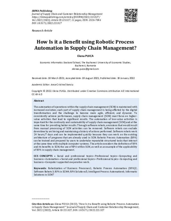 (PDF) How Is it a Benefit using Robotic Process Automation in Supply ...