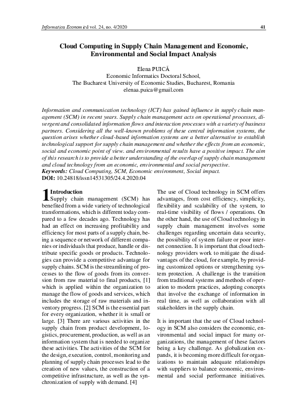 (PDF) Cloud Computing in Supply Chain Management and Economic, Environmental and Social Impact ...