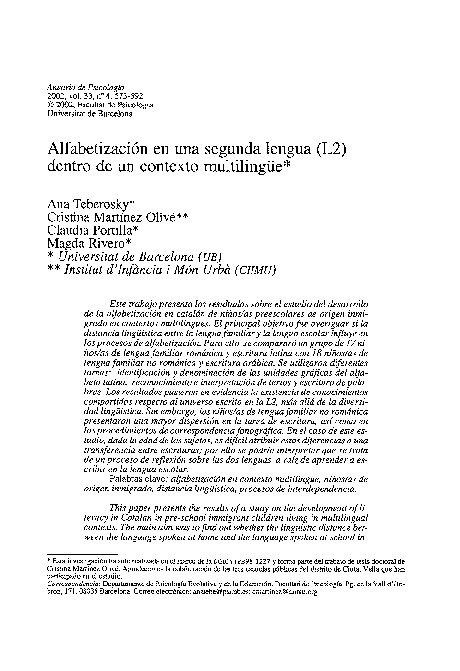 (PDF) Alfabetización en una segunda lengua (L2) dentro de un contexto ...
