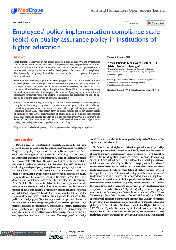 (PDF) Employees’ policy implementation compliance scale (epic) on ...