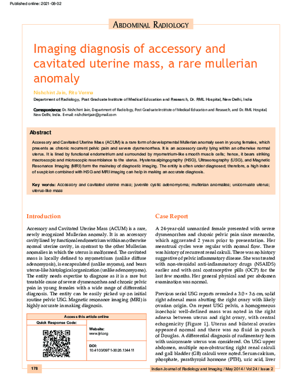 (PDF) Imaging diagnosis of accessory and cavitated uterine mass, a rare ...