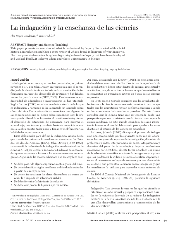 (PDF) La indagación y la enseñanza de las ciencias