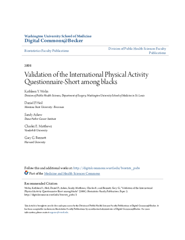(PDF) Validation of the International Physical Activity Questionnaire-Short Among Blacks