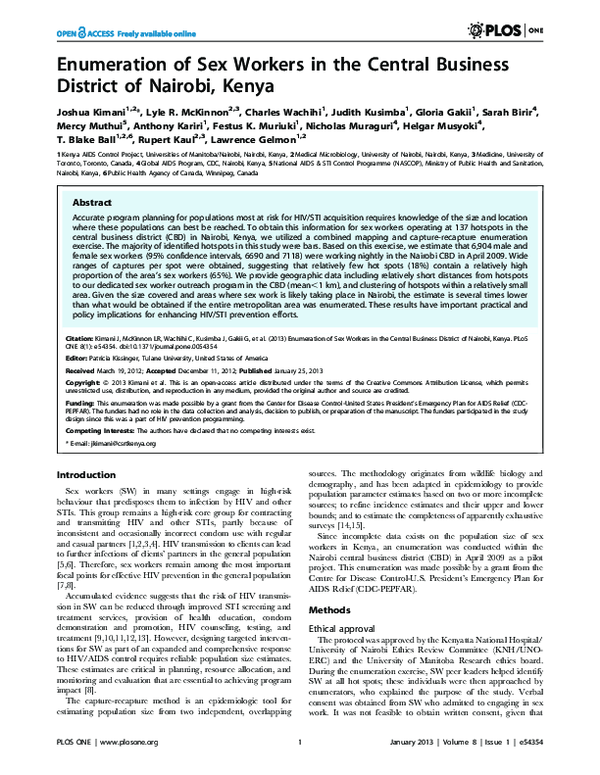 Pdf Enumeration Of Sex Workers In The Central Business District Of