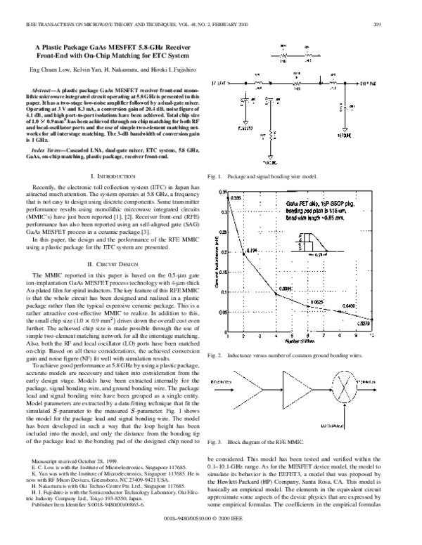 (PDF) A plastic package GaAs MESFET 5.8-GHz receiver front-end with on ...