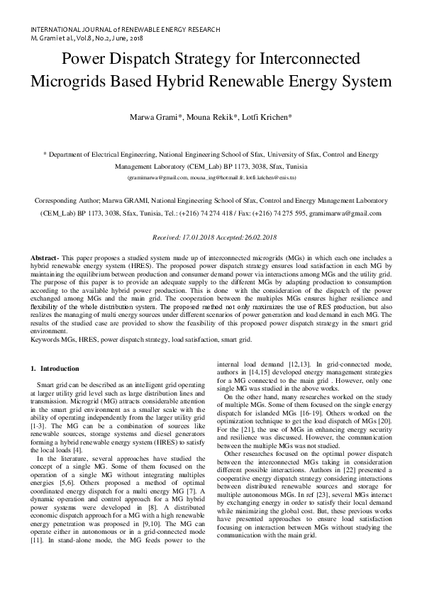 Pdf Power Dispatch Strategy For Interconnected Microgrids