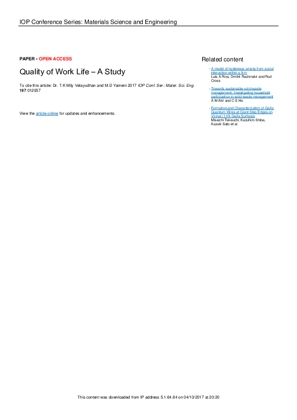 (PDF) Quality of Work Life – A Study