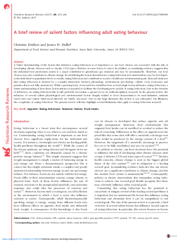 (PDF) A brief review of salient factors influencing adult eating behaviour