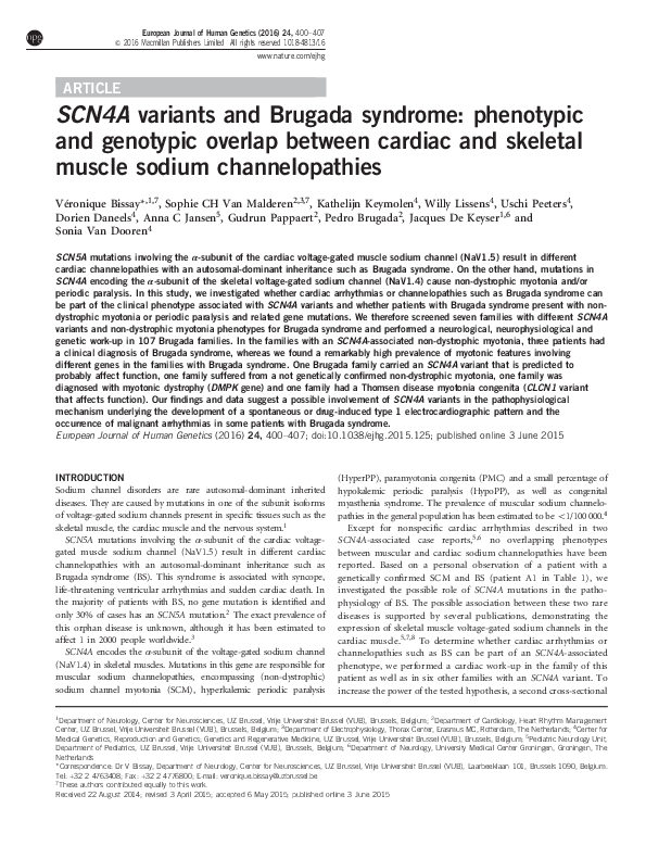 (PDF) SCN4A variants and Brugada syndrome: phenotypic and genotypic ...