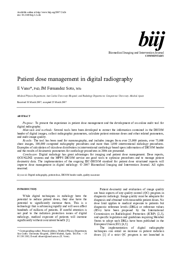 (PDF) Patient dose management in digital radiography