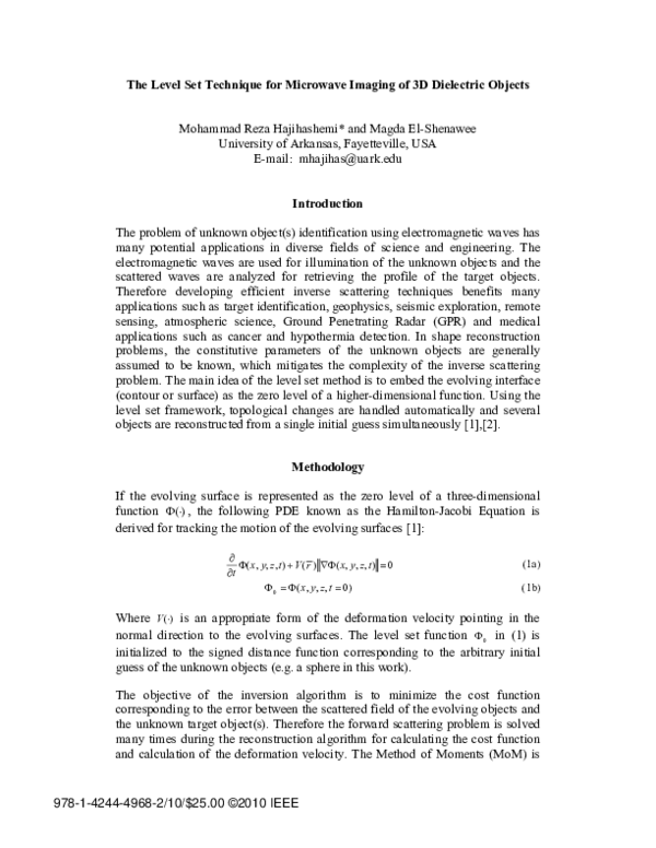 (PDF) The level set technique for microwave imaging of 3D dielectric ... (PDF) The level set technique for microwave imaging of 3D dielectric ...