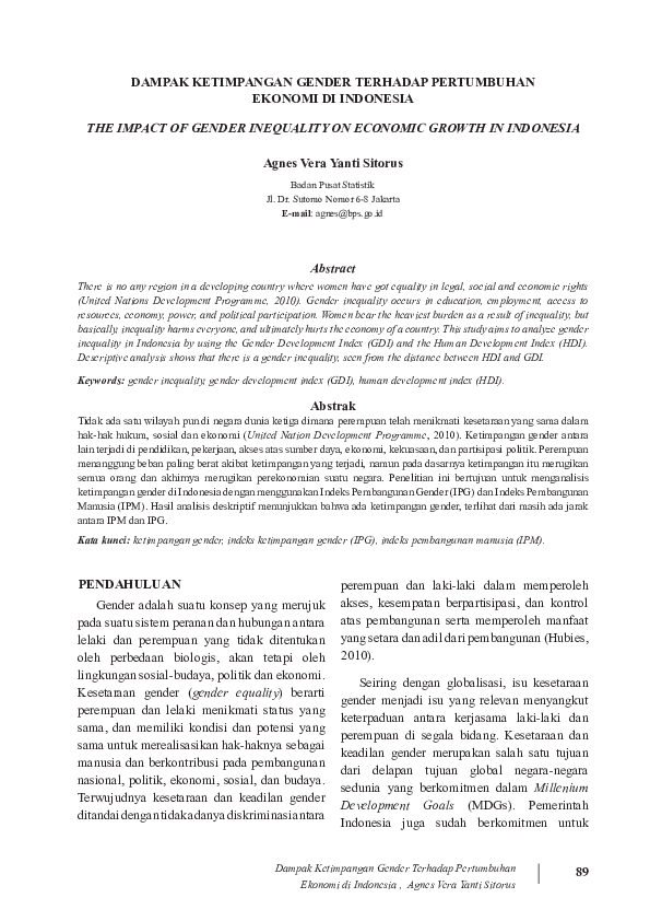 (PDF) Dampak Ketimpangan Gender Terhadap Pertumbuhan Ekonomi DI Indonesia