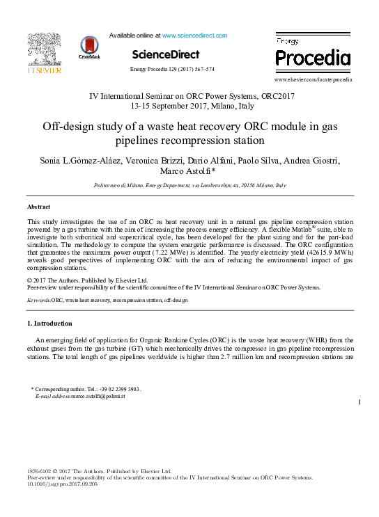 (PDF) Off-design study of a waste heat recovery ORC module in gas ...