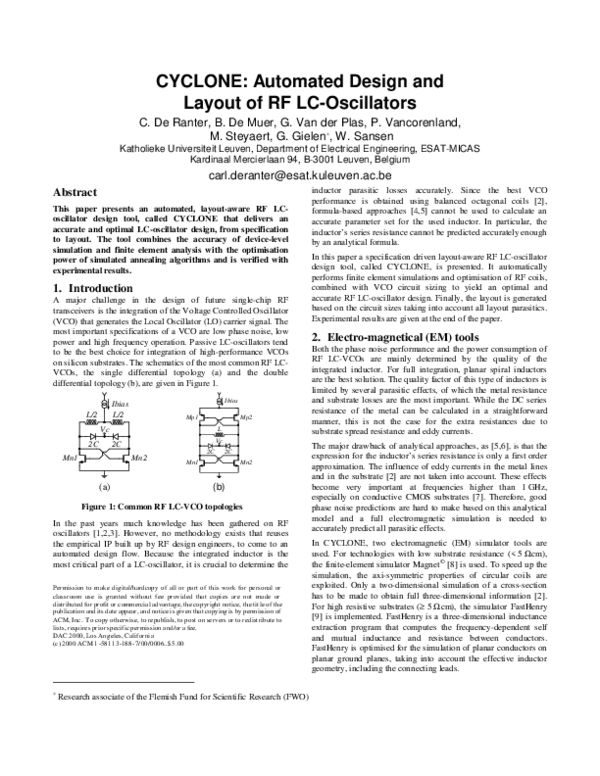 Pdf Cyclone Automated Design And Layout Of Rf Lc Oscillators