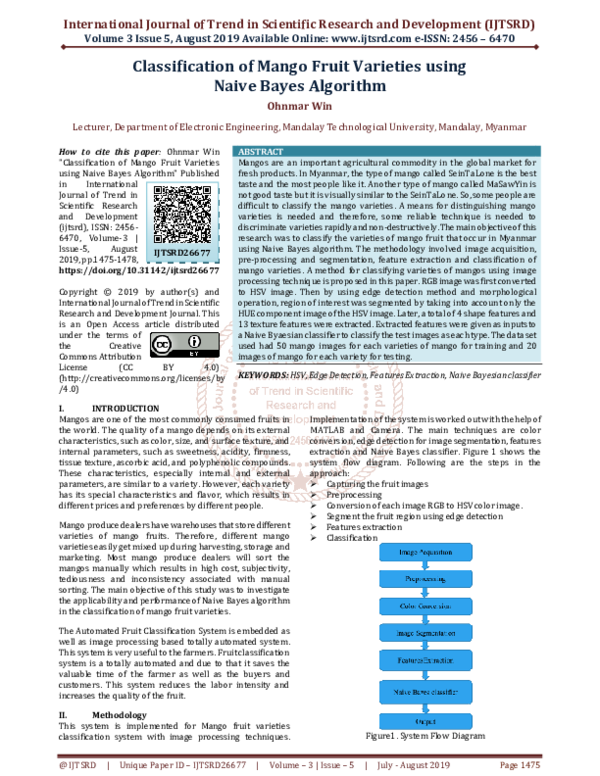 Pdf Classification Of Mango Fruit Varieties Using Naive Bayes Algorithm