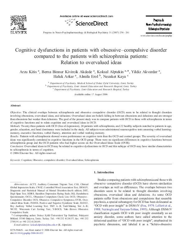 (PDF) Cognitive dysfunctions in patients with obsessive–compulsive ...