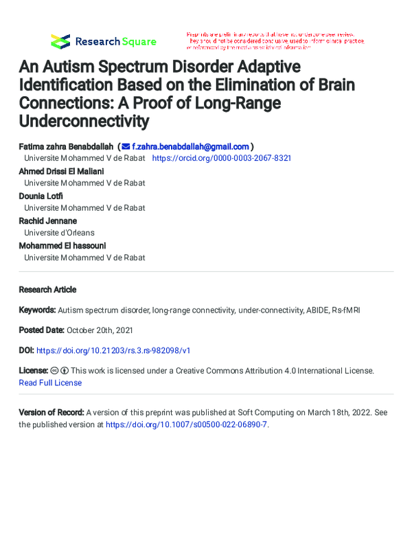 (PDF) An Autism Spectrum Disorder Adaptive Identification Based on the ...