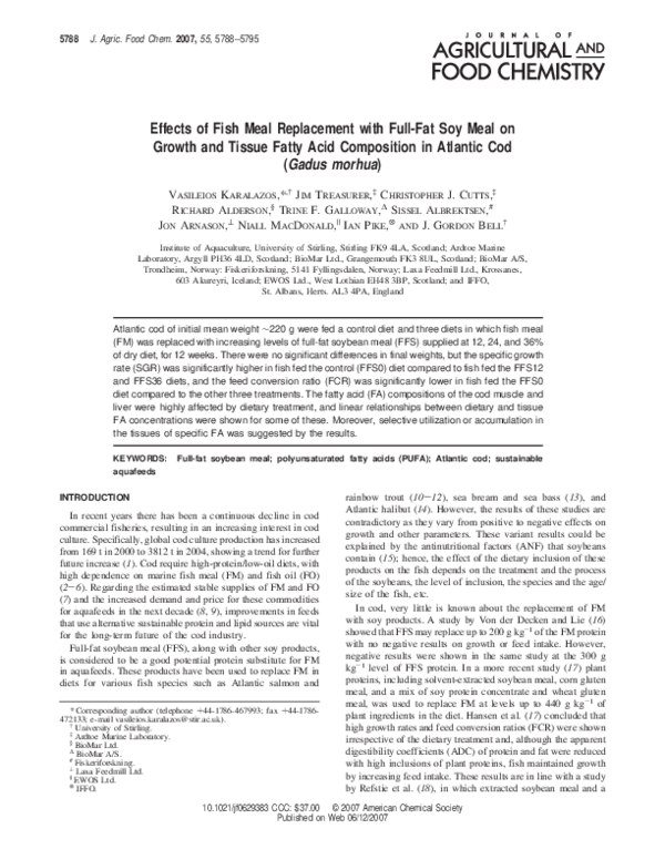 (PDF) Effects of Fish Meal Replacement with Full-Fat Soy Meal on Growth ...