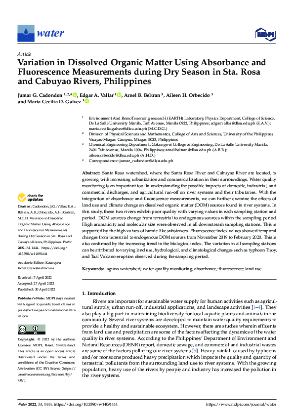 (PDF) Variation in Dissolved Organic Matter Using Absorbance and Fluorescence Measurements ...