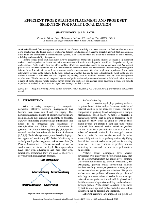Pdf Efficient Probe Station Placement And Probe Set Selection For Fault Localization
