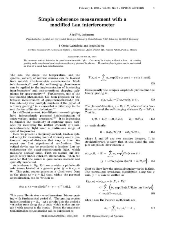 (PDF) Simple coherence measurement with a modified Lau interferometer | Jorge Ibarra - Academia.edu
