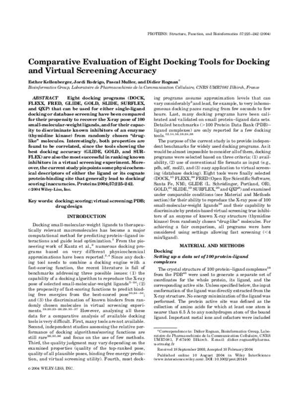 (PDF) Comparative evaluation of eight docking tools for docking and virtual screening accuracy