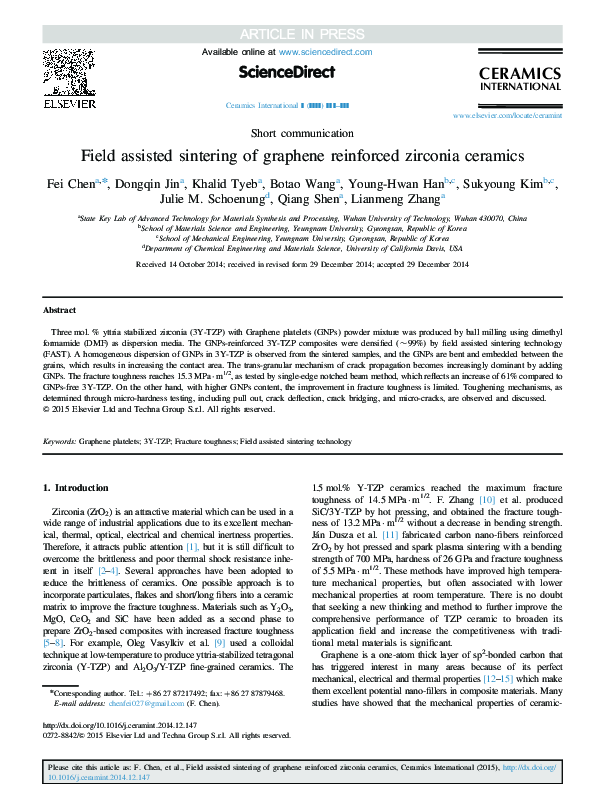 (PDF) Field assisted sintering of graphene reinforced zirconia ceramics