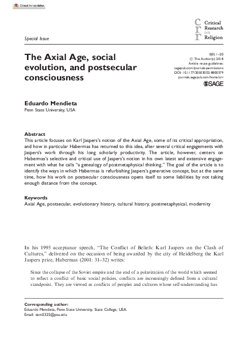 (PDF) The Axial Age, social evolution, and postsecular consciousness