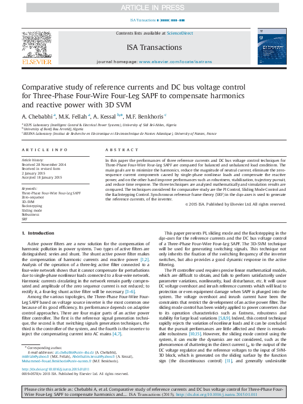 (PDF) Comparative study of reference currents and DC bus voltage control for Three-Phase Four ...