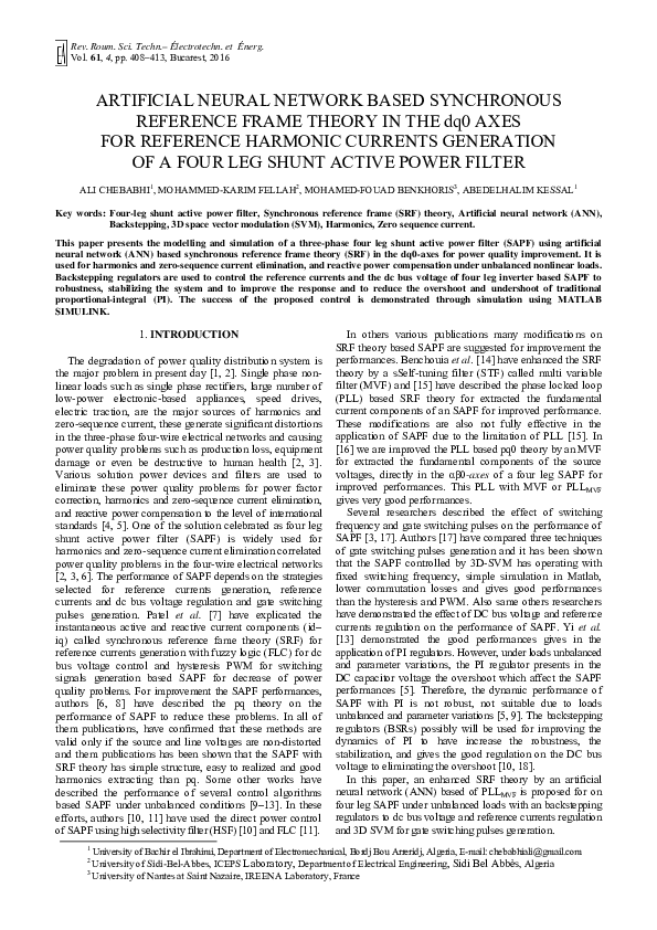 Pdf Artificial Neural Network Based Synchronous Reference Frame
