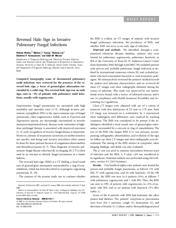 (PDF) Reversed Halo Sign in Invasive Pulmonary Fungal Infections ...